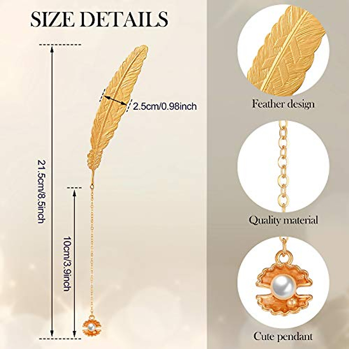 8 Pieces Metal Feather Pendant Bookmarks 3D Gold Vintage Bookmark Shell Tower Strawberry Snowflake Pendant Bookmarks Presents for Teens Adults Friends Readers Students