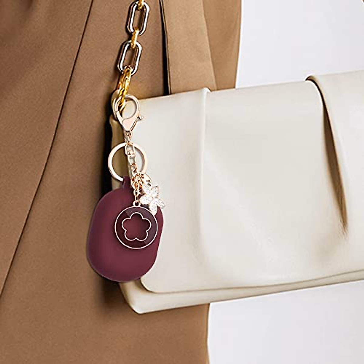 Beats Studio Buds Case Cover with Cute Bling Keychain,OLEBAND Silione Protective and Anti-Slip Earbds Cover for Beats Studio Charging Case,LED Visible,for Women and Girls,Burgundy