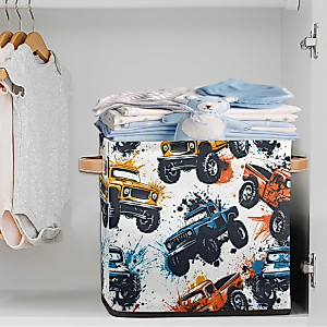 Tablerazzi Monster Truck Car Cube Storage Bin, 13 Inch Collapsible Fabric Storage Cube Bin, Foldable Cube Baskets for Shelf, Closet, Organizer
