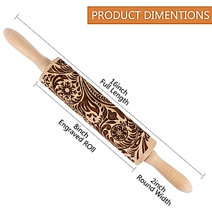 Embossed Wooden Rolling Pin for Baking,Evermarket Deep Engraved Embossing Rolling Pin with Christmas Snowflake Flower Design for Baking Embossed Cookies,Cute Kitchen Decor DIY Tool for Kids and Adults