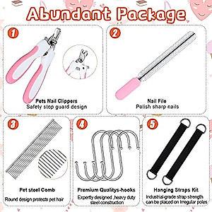 Pet Grooming Hammock for Cats & Dogs Hanging Harness Pet Supplies Kit with Nail Clippers Trimmer, PET Comb, Nail File Adjusting Band Grooming Table for Cats Dogs Bathing Washing (Pink,Small)