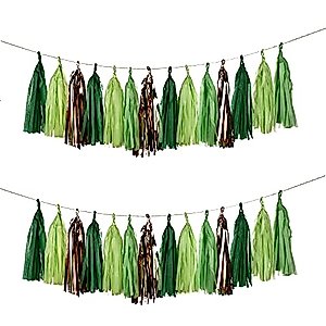 Mefuny 20Pcs Green Champagne Mylar Tassels Garland Tissue Paper Tassels Banner DIY Kit Teal Tassel Garland Teal Gold Birthday Party Decorations for Women Men Boys Girls, Party Supplies