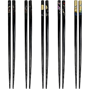 JapanBargain 3672, Bamboo Chopsticks Reusable Japanese Chinese Korean Wood Chop Sticks Hair Sticks 5 Pair Gift Set Dishwasher Safe, 9 inch, Black
