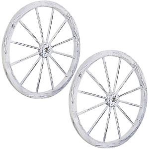 Sunnydaze 29-Inch Decorative Fir Wood Wagon Wheel - Rustic Western Indoor and Outdoor Decor - White - Set of 2