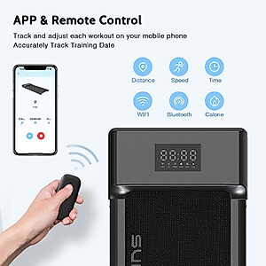 SupeRun Under Desk Treadmill, Walking Pad, Portable Treadmill with Remote & APP Control and LED Display, Quiet Walking Jogging Machine for Office Home Use (Black02)