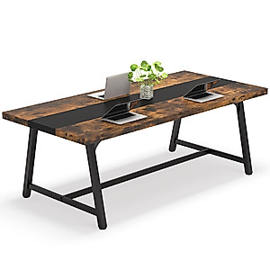 Tribesigns 6FT Rectangle Conference Table, 70.87 Inches Long Meeting Table for Conference Room, Vintage Wood Office Executive Desk with Strong Metal Frame for 6 People (Rustic Brown)