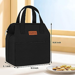 KUBYA Lunch Bag Simple Lunch Box for Women Men Insulated Lunch Bag & Storage bag Reusable Lunch Tote Bag for Work, Picnic Beach or Travel (Black)