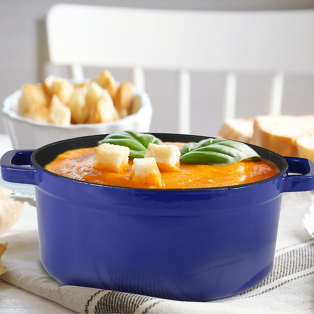 JOGREFUL 4 QT Dutch Oven, Ceramic Enameled Dutch Oven Pot with Lid for Sourdough Bread Baking, Cast Iron Non-Stick Oven Cooking Pot for Cooking/Baking/Kitchen Stovetop, Safe up to 500° F, Blue