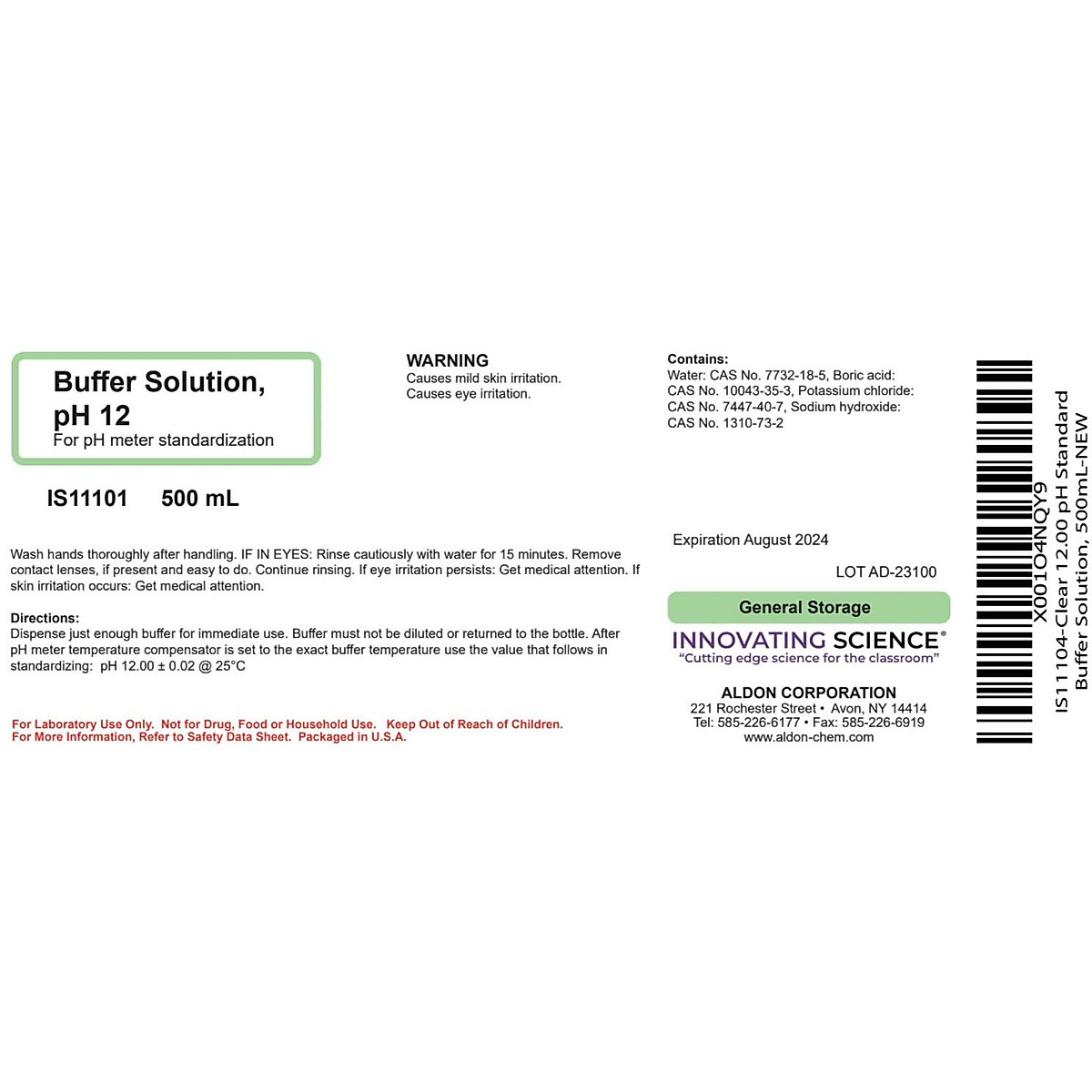 ALDON Innovating Science Clear 12.00 pH Standard Buffer Solution, 500mL - The Curated Chemical Collection