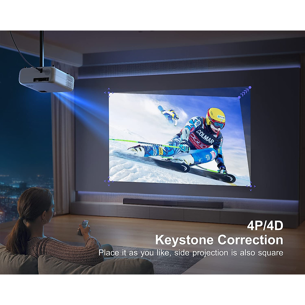 5G WiFi Bluetooth Projector 4K Support, 450 ANSI Native 1080P WIMIUS W6 Outdoor Movie Projector with 300" Display , 4P/4D Keystone, 50% Zoom, Video Projector Compatible iOS/Android/TV Stick/PS4/PPT