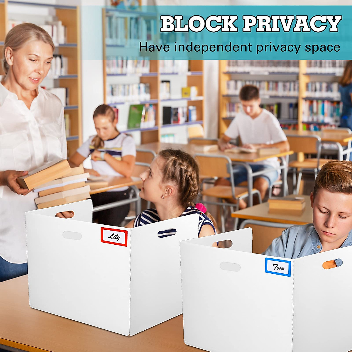 20 Pcs Classroom Privacy Boards for Student Easy Carry Plastic Desks Folders Shields Test Dividers with 40 Colorful Name Labels for School Study Reduces Distractions 15 x 17.3 x 15 Inch, White