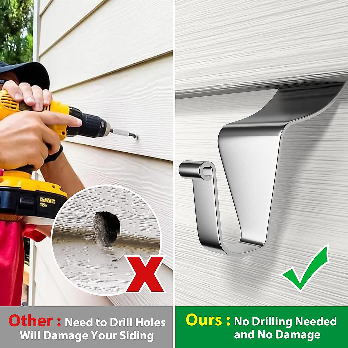 Vinyl Siding Hooks (20 Pack), Heavy-duty Stainless Steel Siding Hooks Vinyl Siding Hangers, Low Profile & No Holes Needed Siding Clips for Hanging Wreaths, Welcome Signs, String Lights Outdoor