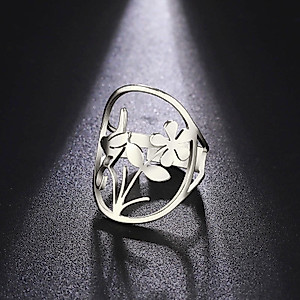 kkjoy Flower and Bird Ring Stainless Steel Adjustable Open Finger Rings Christmas Gift for Women