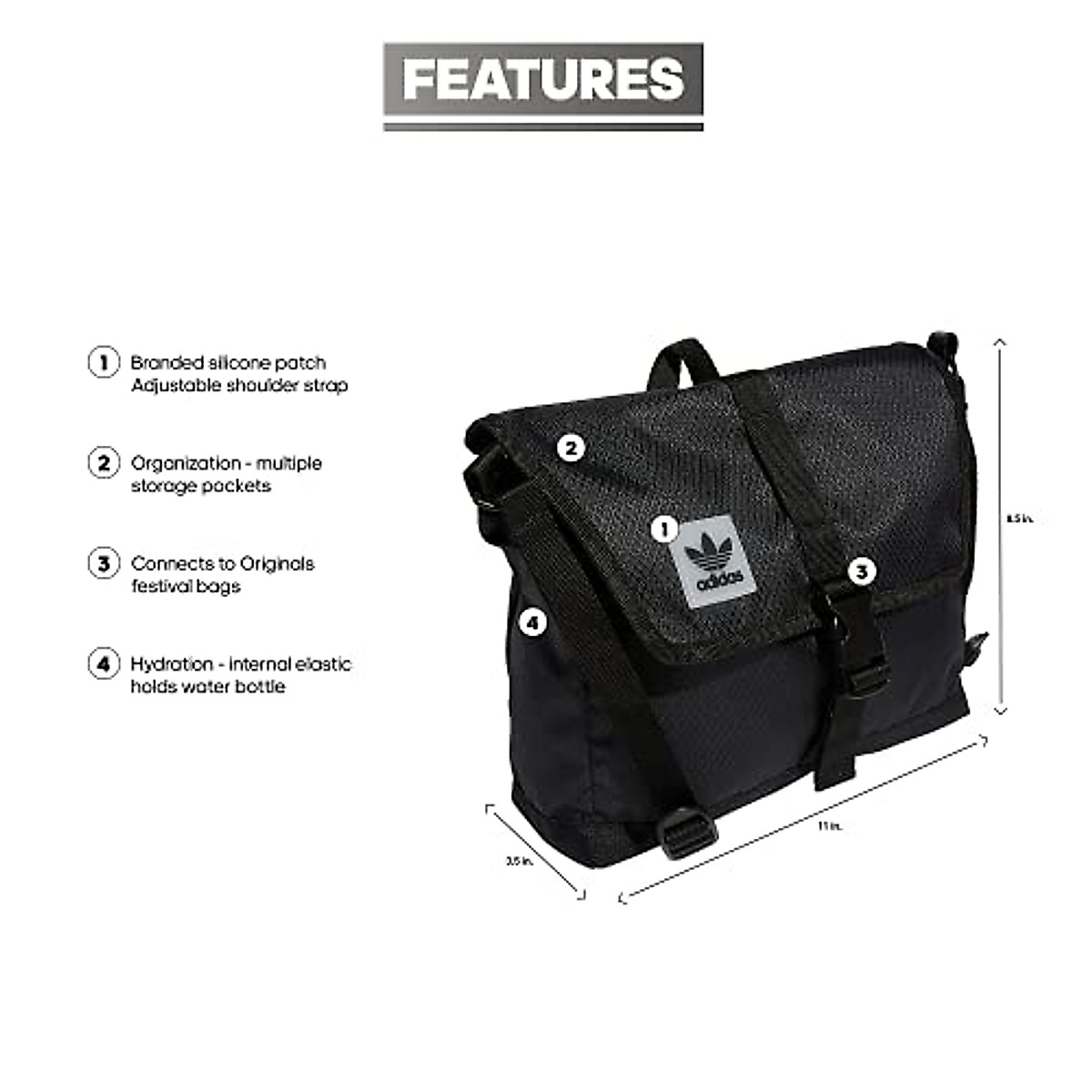 adidas Originals Originals Utility Messenger Crossbody, Black, One Size