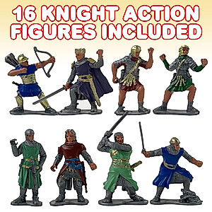 ArtCreativity Knight Action Figures for Kids, Set of 16, Free-Standing Knight Figurines with Realistic Details, Medieval Party Decorations and Cake Toppers, Knight Party Favors for Boys & Girls