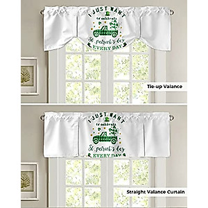 Tie Up Curtain Valances Window Topper,Shade Valance for Kitchen Windows St. Patrick's Day Plaid Truck with Clover and Gold Coins Rod Pocket Tie-up Curtains Window Treatment Drapes White 42"x18"
