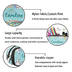 Personalized Unicorns and Flowers Pencil Case, Pencil Bag with Zipper, Pencil Pouch Organizer with Name, Pencil Box for Students Girls Teens, Gift for Birthday, Children's Day and Back to School