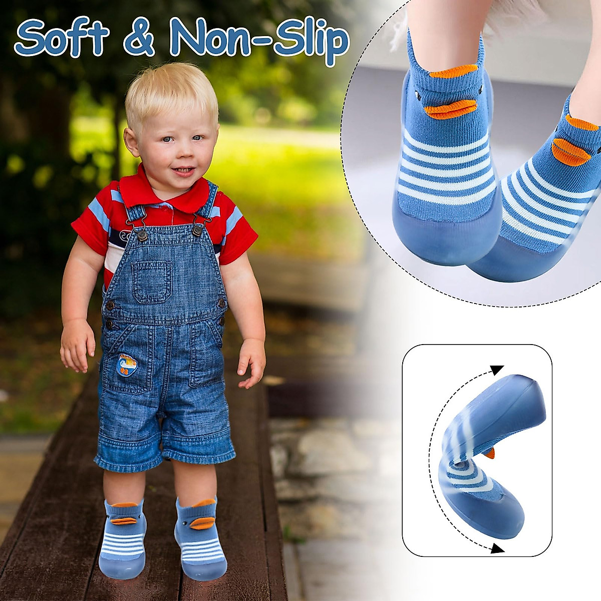 Dexspoeny Baby Shoes-Baby Sock Shoes 12-15 Months 1 Pair Baby Girl Slippers Non Slip Sock Shoes Baby Walking Shoes Soft Rubber Toddler Boy Shoes for Baby Boy Girls Infant Blue