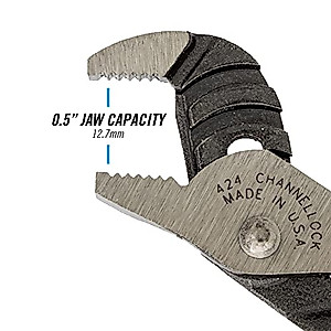 CHANNELLOCK 424 Straight Jaw Tongue & Groove Pliers, 4.5-inch | 1/2-inch Jaw Capacity | 3 Adjustments | Forged High-Carbon U.S. Steel | 90° Teeth Grip in Both Directions | Made in USA, Polished Steel