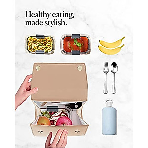 BeautyGoodies Lunch Bag Women Insulated Lunch Bag Purse, Medium Tan Leather Lunch Bag for Women, Lunch Box Purse Modern, Stylish Lunch bag for Women, Cute Lunch bag Women for Work Designer