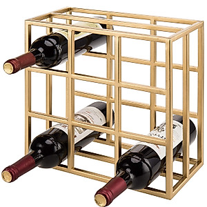 MyGif Modern Brass Metal Tabletop Wine Bottle Rack Holder with 9 Slots - Fit Standard Size Bottles
