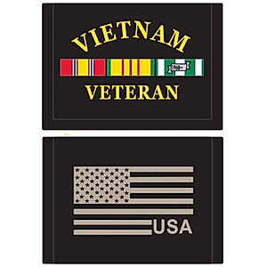 VIETNAM WALLET - VIETNAM VETERAN Services, USA Flag - Embroidered Logo Heavy Duty Trifold Nylon Wallet - 3.5" x 5"