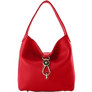 Dooney & Bourke Women's Small Logo Lock Sac Shoulder Bag in Pebble Grain Leather, with Signature Logo Lock Closure, Red