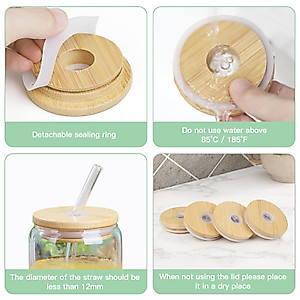 Febflo Bamboo Lids for Glass Cups with Straw Hole, 2.75inch/70mm Wooden Lids for 16OZ Beer Can Cups, Replacement for Regular Mouth 20 24 OZ Cups, 4 Pack