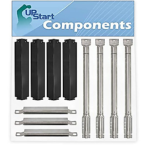 4 BBQ Gas Grill Tube Burner & 4 Heat Shield Plate Tent & 3 Crossover Tube Replacement Parts for Thermos 461262407 - Stainless Steel Pipe Burners & Porcelain Steel Flame Tamer & Carry Over Channel