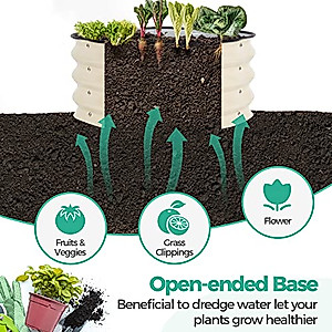 T4U Round Raised Garden Bed,2ft X 2ft X 0.9ft Zinc-Aluminum-Magnesium Stainless Steel Durable Metal Planter Box, Outdoor Planter Garden Bed for Vegetables Flowers Fruits Herb etc(Ivory White)