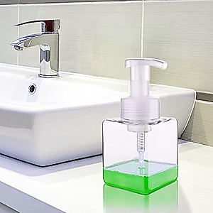 Hethyo Foaming Soap Dispenser 3 Pcs 250ml/8.5oz Square Refillable Plastic Hand Pump Bottle for Liquid Soap Shampoo Body Wash (Clear)