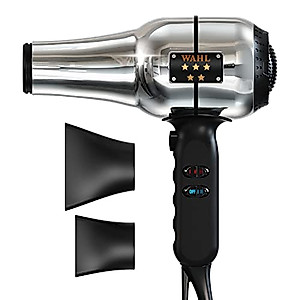 Wahl Professional - 5-Star Series Ionic Retro-Chrome Design Barber Hair Dryer #05054-Includes 2 Concentrator Attachments 2.5"-3.5" with a 9' Cord - 2 Speed Settings with 3 Heat Settings & Cool Setting