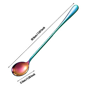 8 Pieces Long Handle Tea Spoon Stainless Steel Coffee Mixing Spoons Teaspoon for Mixing, Cocktail Stirring, Coffee, Milkshake, Cold Drink, 7.48 Inch (Round Style)