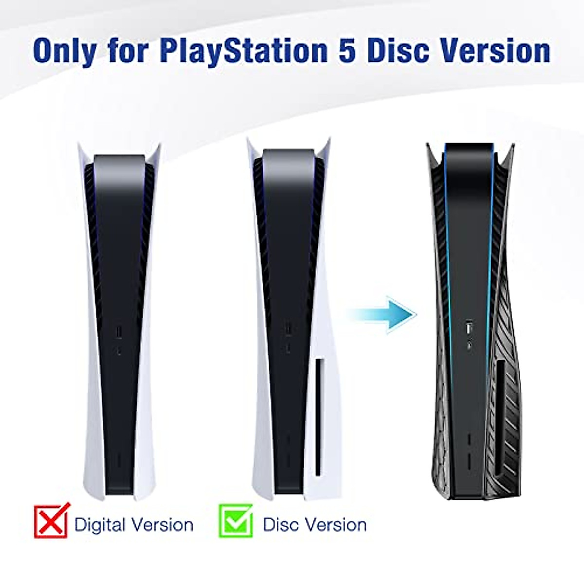 TESSGO PS 5 Disc Edition Cellular Black Face Plates Cover Shell Case for Play station 5 Console