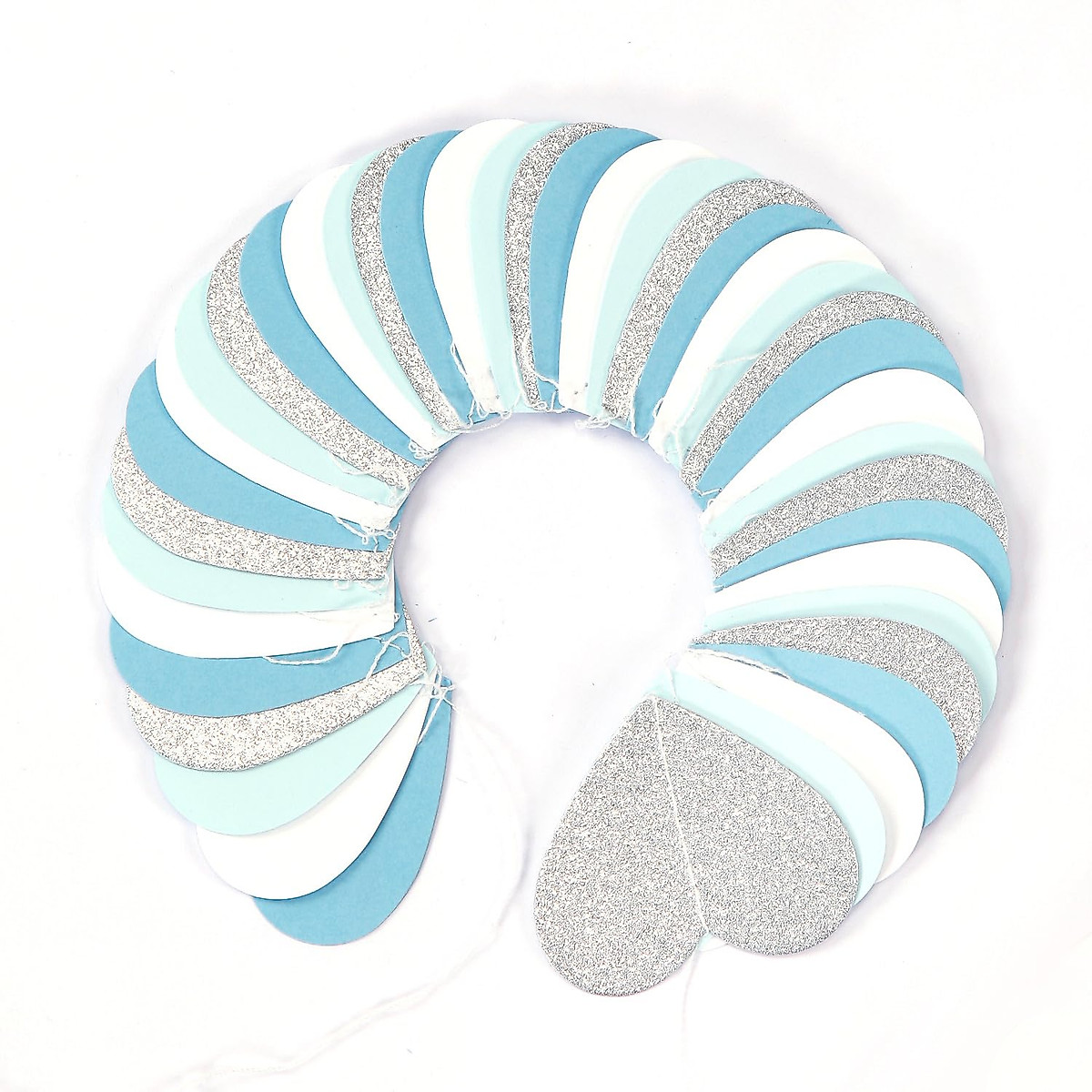 Light-Blue White-Silver Party-Decoration Heart Garland - 52ft Baby Boy Shower Birthday Streamers,Graduation Bachelorette Bridal Christmas Banner Decor Lasting Surprise