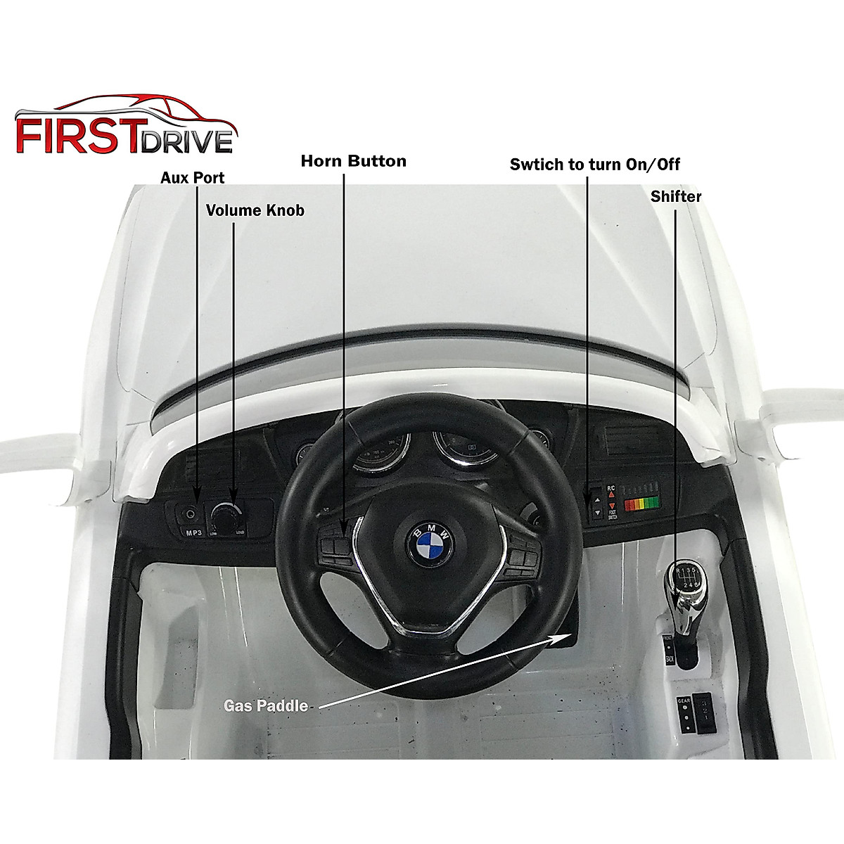 BMW 4-Series - First Drive - 12v Kids Cars - Dual Motor Electric Power Ride On Car with Remote, MP3, Aux Cord, Led Headlights, and Premium Wheels(White)