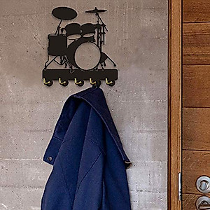 Musical Instrument Drum kit Key Hook Wall Door Clothes Coat Hat Hanger Key Holder with 5 Hooks Strong Adhesive Sticker Wood Hook,Drummer Gift,Brithday Gift.