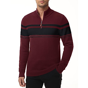 MAGNIVIT Men's Stand Collar Pullover Casual Long Sleeve Knitted Sweater Mens Mock Neck Sweater Wine Red L