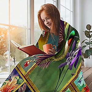 Hummingbird Blanket Summer Blanket Queen Spring Fleece Blanket Huming Birds Throw Blanket Lightweight Blanket Gift Plush Fleece Blanket Hummingbird Themed Gifts for 4TH July Girls Women Bird Lover