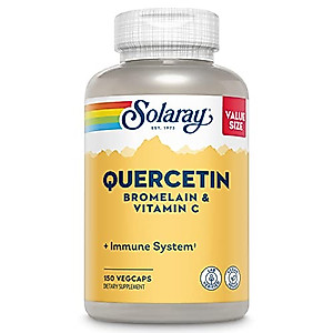 SOLARAY Quercetin Bromelain & Vitamin C, Immune System, Sinus, Respiratory & Antioxidant Activity Support, Vegan, 500mg of Quercetin & 1,235mg of VIT C, 60 Day Guarantee, 75 Servings, 150 VegCaps