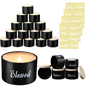 Tanlade 24 Pcs Black Candle Jar with Lids Bulk Candle Tins 8 oz Candle Metal Containers Candle Vessels Candle Making Molds and 4 Sheet Candle Labels for Candle Making Storage DIY Supplies