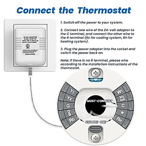 Xwartre UL Certified Thermostat C Wire 24V Transformer, White Adapter Compatible with Honeywell, Nest, Emerson, Ecobee, Wyze Thermostat and Most Doorbells (26FT Power Cable)