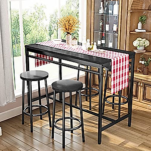 Recaceik Dining Table Set for 4 Bar Kitchen Table and Chairs for 4, 5 Piece Dining Table Set Counter Height Dinner Table with 4 Bar Stool, Dining Room Breakfast Table Set for Apartment
