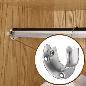 Seimneire 2pcs Heavy Duty Stainless Steel Rod Socket, Wardrobe Bracket Flange Rod Holder Closet Rod End Supports Fit 1-1/3" Diameter, U Shaped - Silver