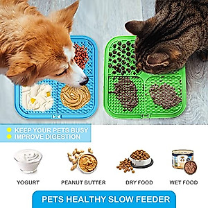 VEEVAO Lick Mat for Dogs, 8"×8" Food-Grade Silicone Dog Lick Mat as Dog & Cat Slow Feeder, 2 PCS Dog Licking Mat with Suction Cups and Can Lids, Relieve Pets Anxiety and Boredom(No Cans Included)…