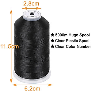 New brothread - Single Huge Spool 5000M Each Polyester Embroidery Machine Thread 40WT for Commercial and Domestic Machines - Black