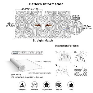 HAOKHOME 96033 Peel and Stick Wallpaper Abstract Rainbow Black/White Removable contactpaper for Home Bathroom Decorations 17.7in x 9.8ft