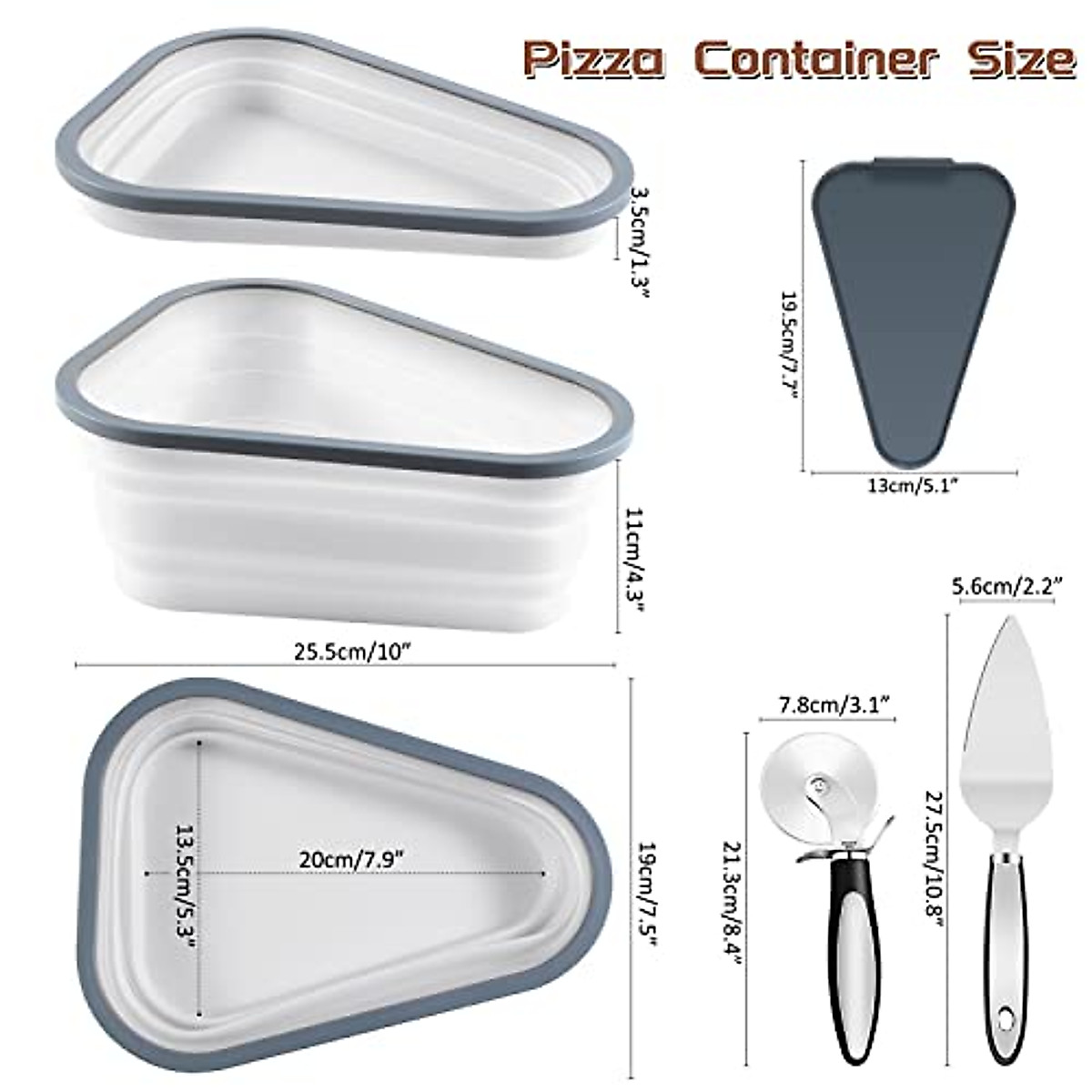 Pizza Storage Container, Expandable Folding Silicone Pizza Storage Container with 10 Microwave Trays, Pizza Pan Organizes to Save Space (Pack of 2) White