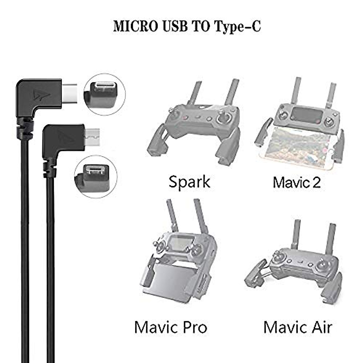 RCstyle Durable Micro USB-IOS Cable Compatible with DJI Mavic Air/Pro/Mini/Spark (to Type-C)