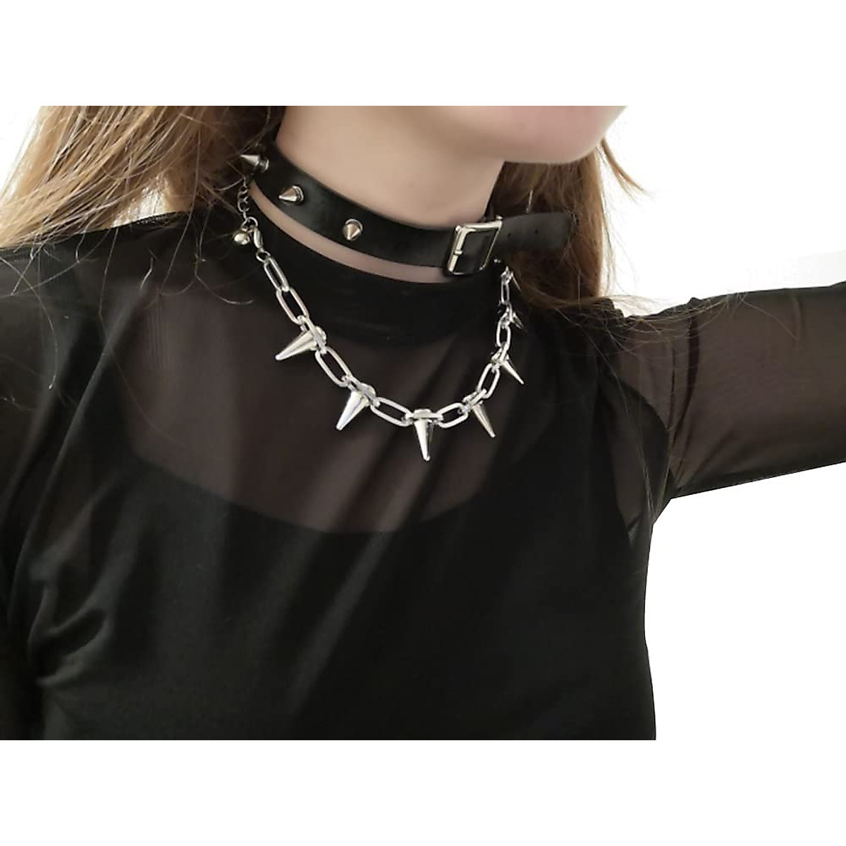 BGTY Rivets Chokers Punk Goth Handmade CCB Material Choker Necklace Spike Rivet Rock Gothic Jewelry (Silver)